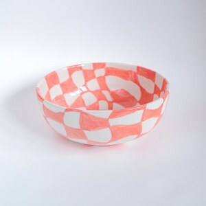 Pale Red Checkered Large Bowl | Handmade, Ceramic, Pottery, Serving ...