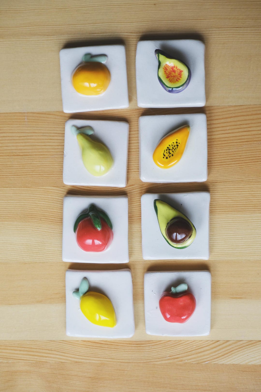 3D Fruit Ceramic Tile Set: Handmade Kitchen Wall Decor, Miniature Fruit ...