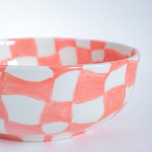 Pale Red Checkered Large Bowl | Handmade, Ceramic, Pottery, Serving ...