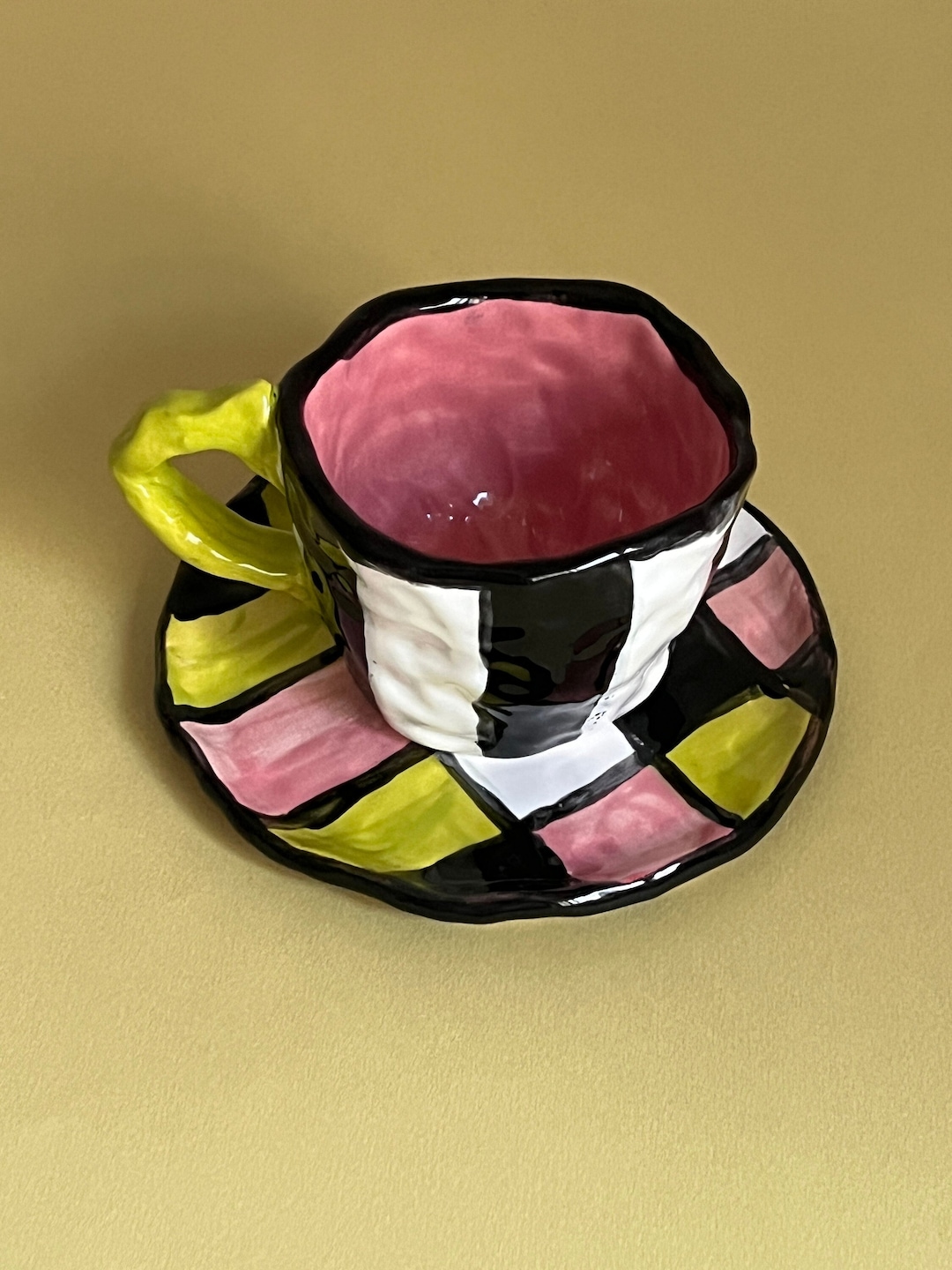 Funky Mug Saucer Set Handmade Ceramic Mug Unique Coffee Pottery Cup ...