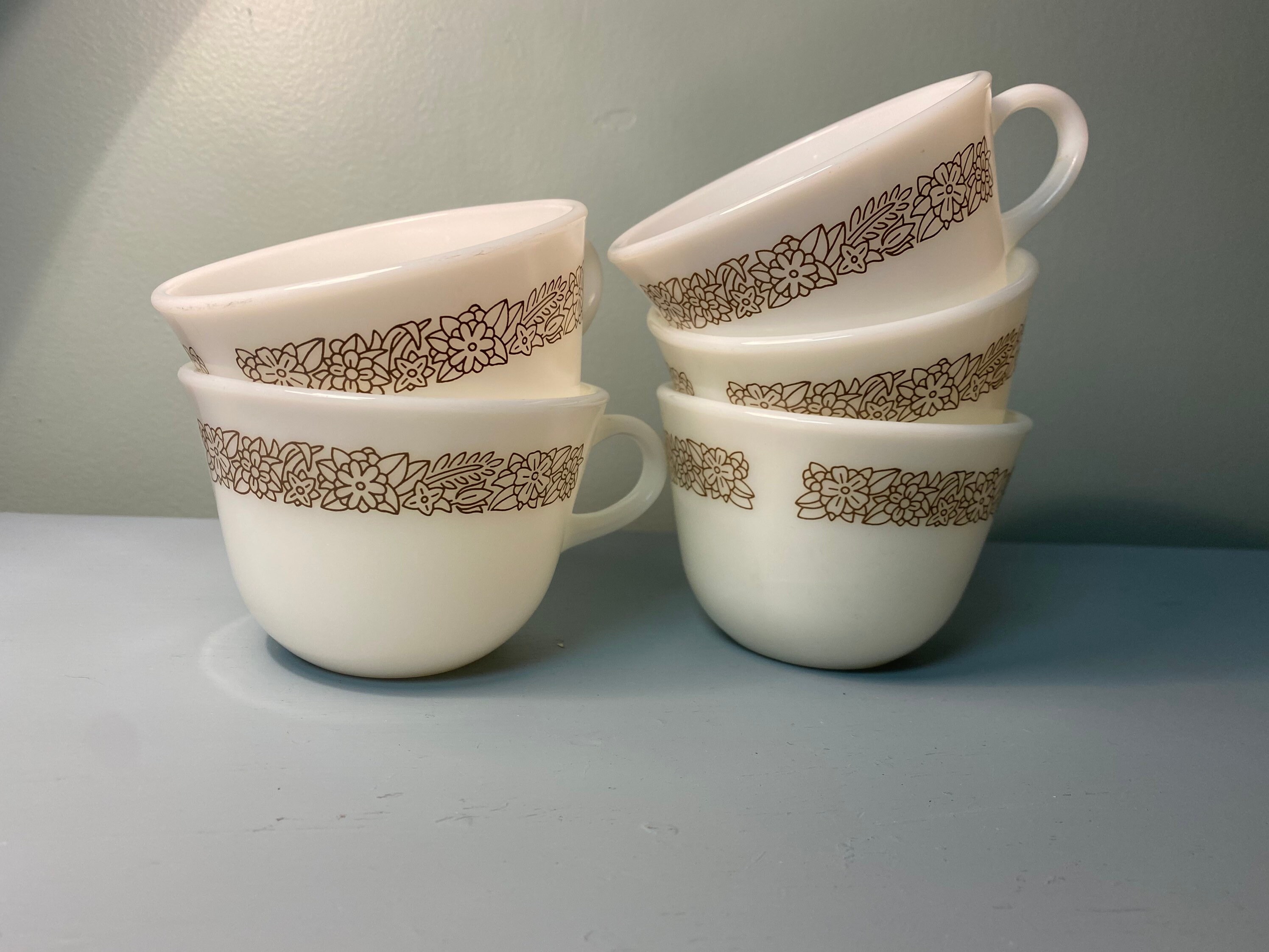 Vintage 8 Oz. Milk Glass Pyrex/corning Woodland Brown Floral - Etsy