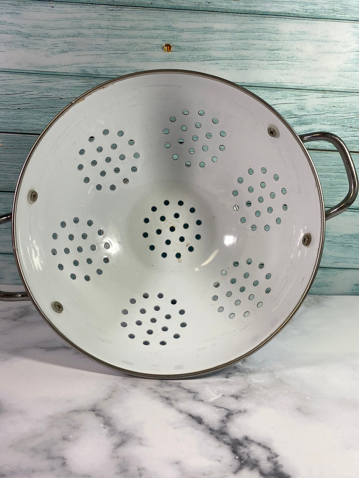 Vintage Enameled Pedestal Colander With Rose and Ribbon Floral | Etsy