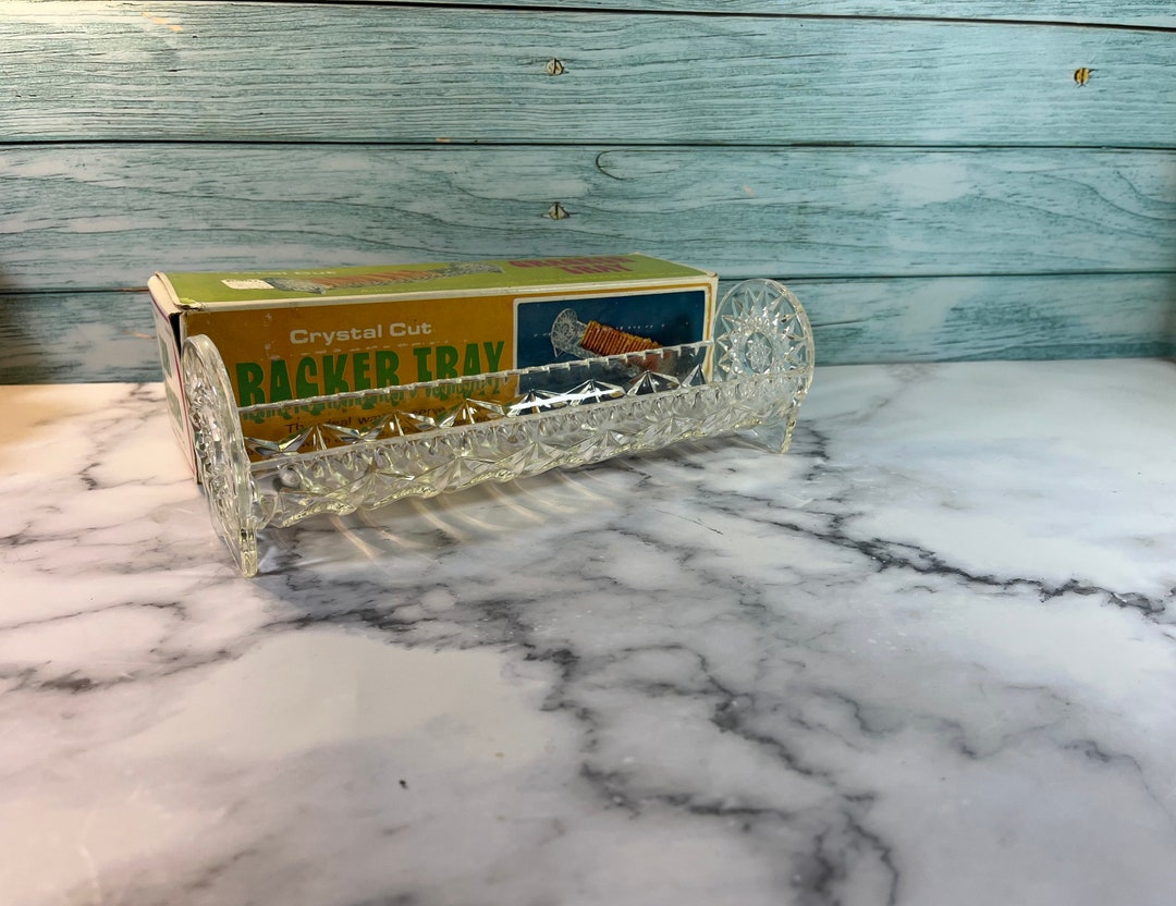 Vintage Crystal Cut Cracker Tray - Etsy
