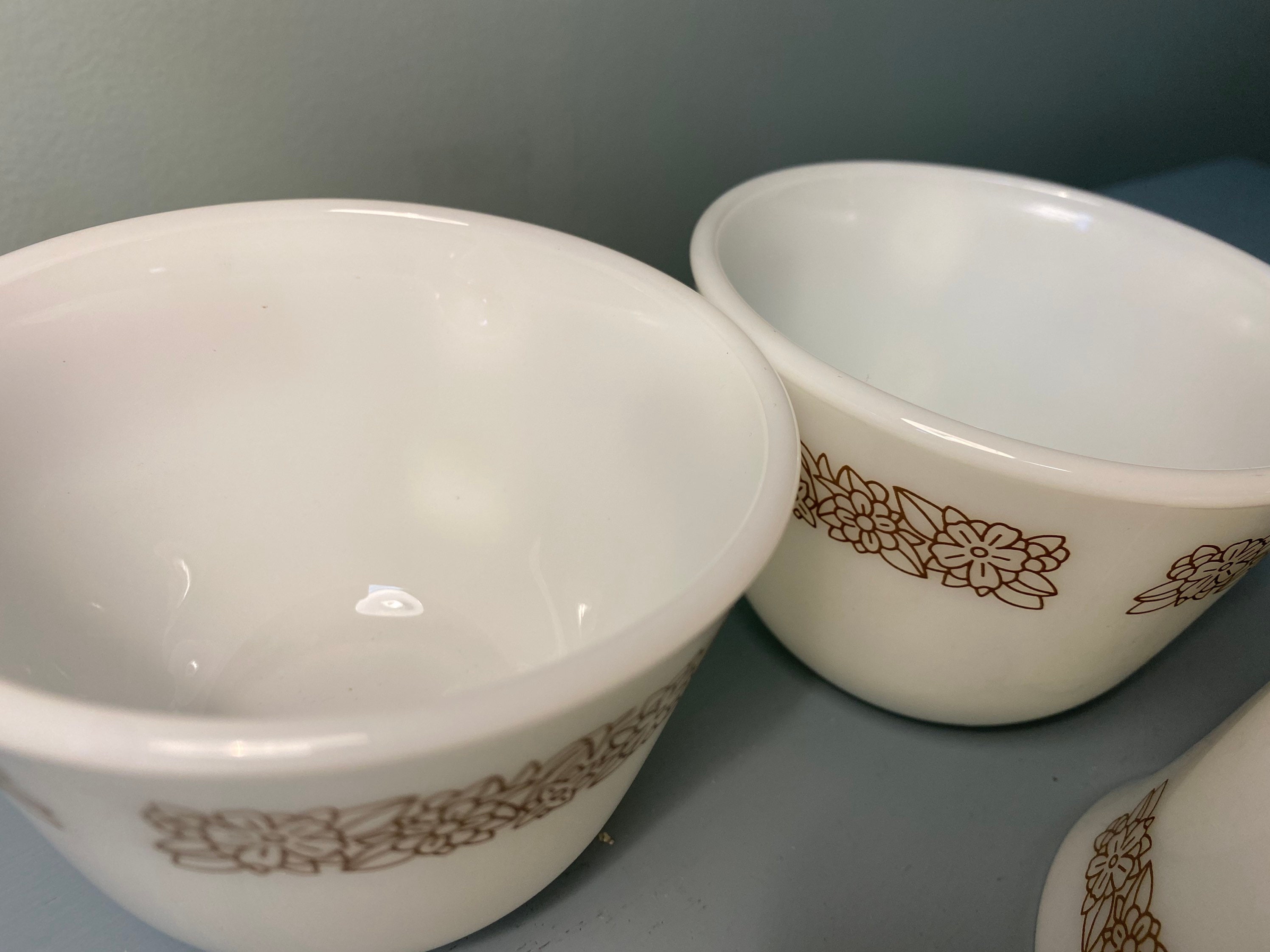 Vintage 8 Oz. Milk Glass Pyrex/corning Woodland Brown Floral - Etsy