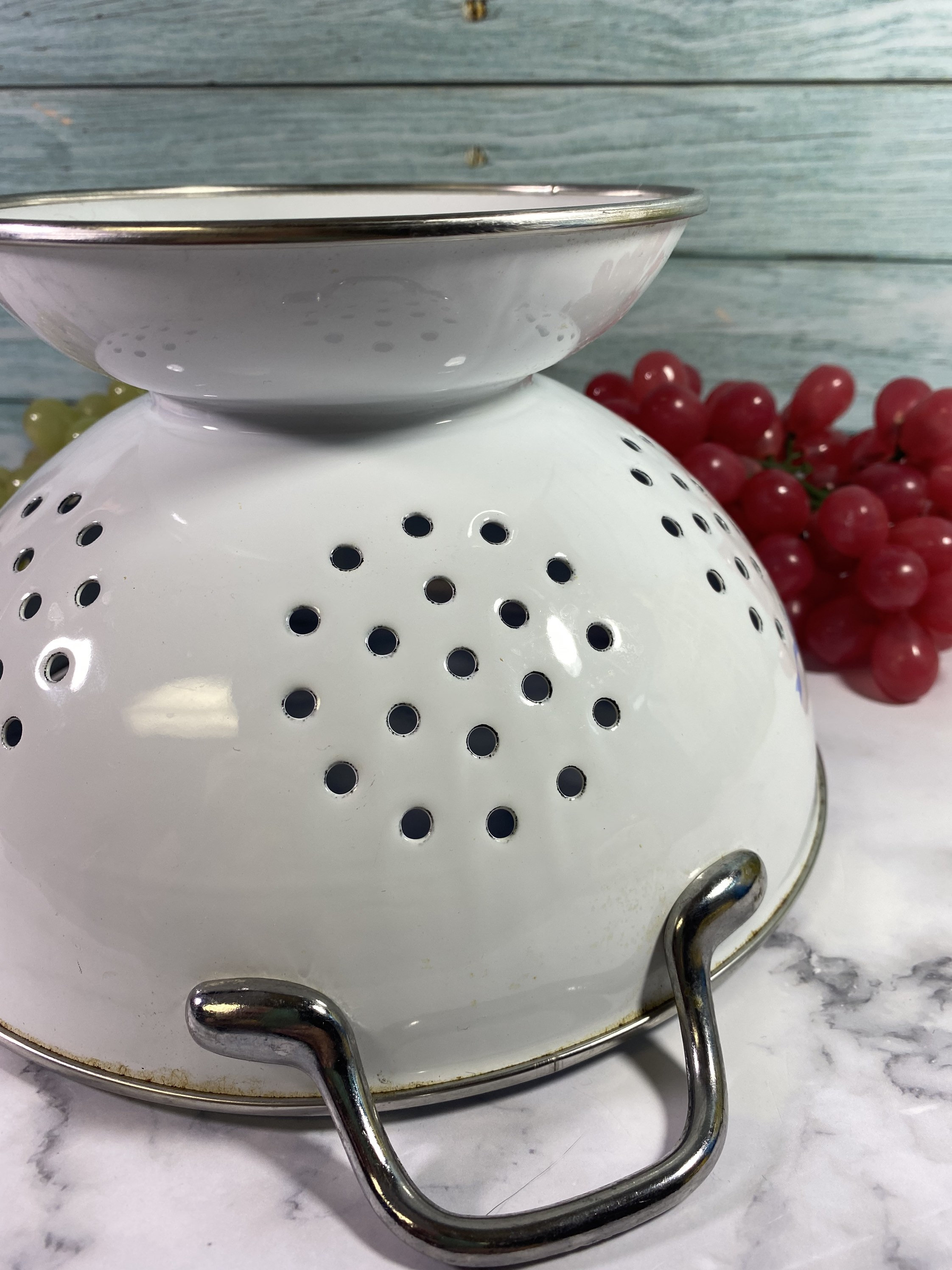 Vintage Pedestal Lidded Colander Enamel Floral Design