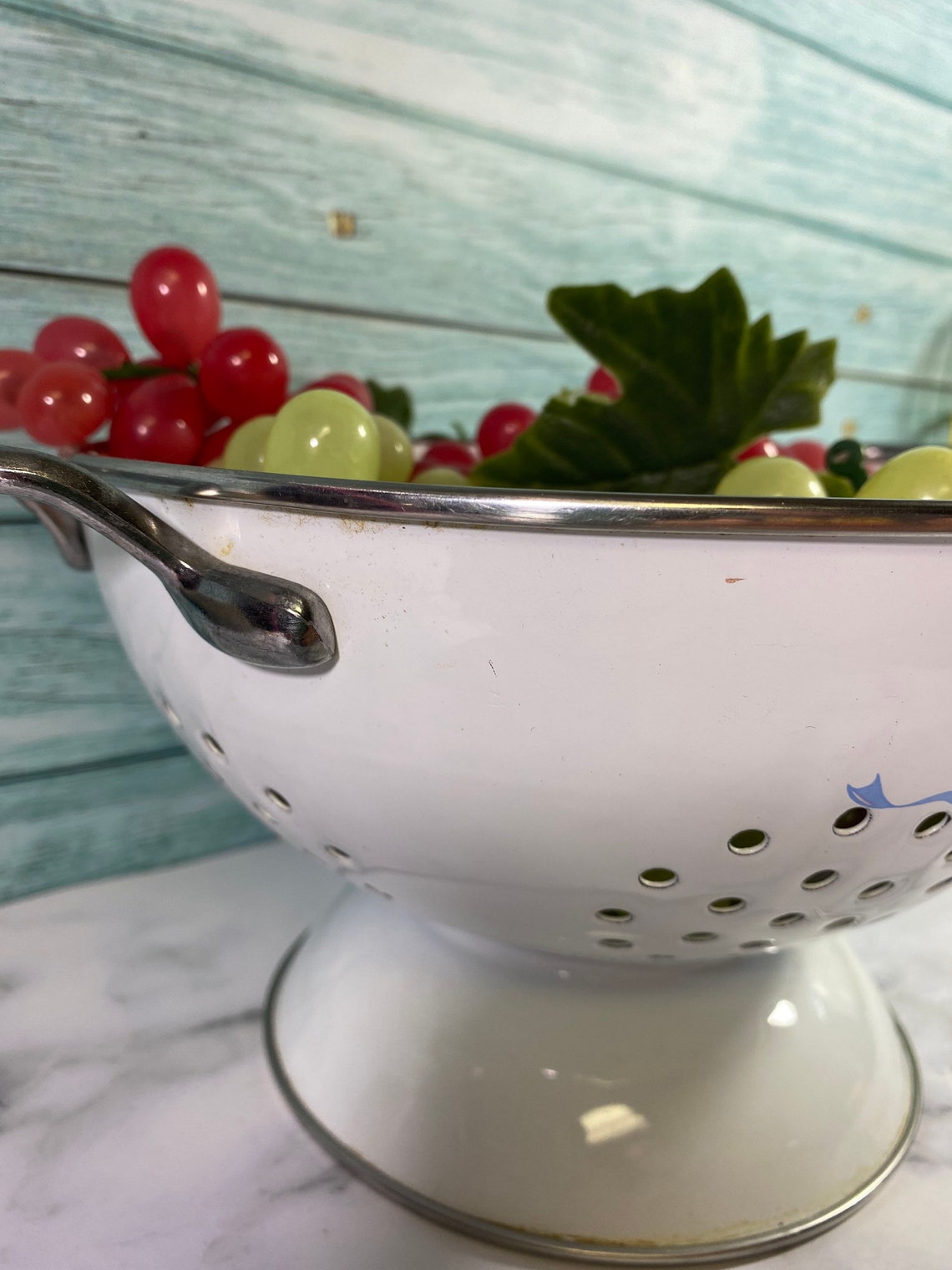 Vintage Enameled Pedestal Colander With Rose and Ribbon Floral | Etsy