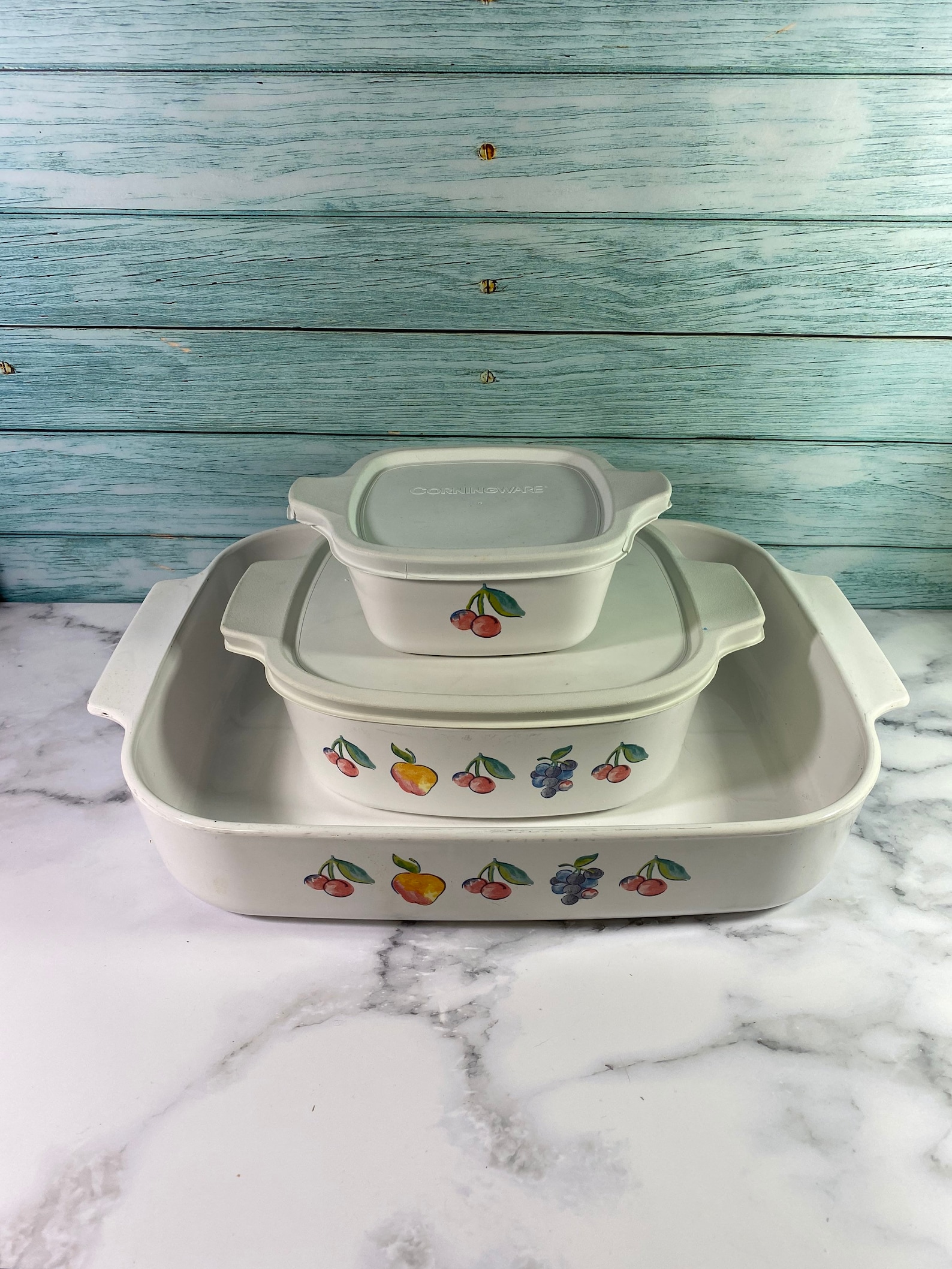 Corning Ware Casserole Dish Set | Fruit Basket Design | A-21-B-N | P-43-B | A-2-B - Etsy