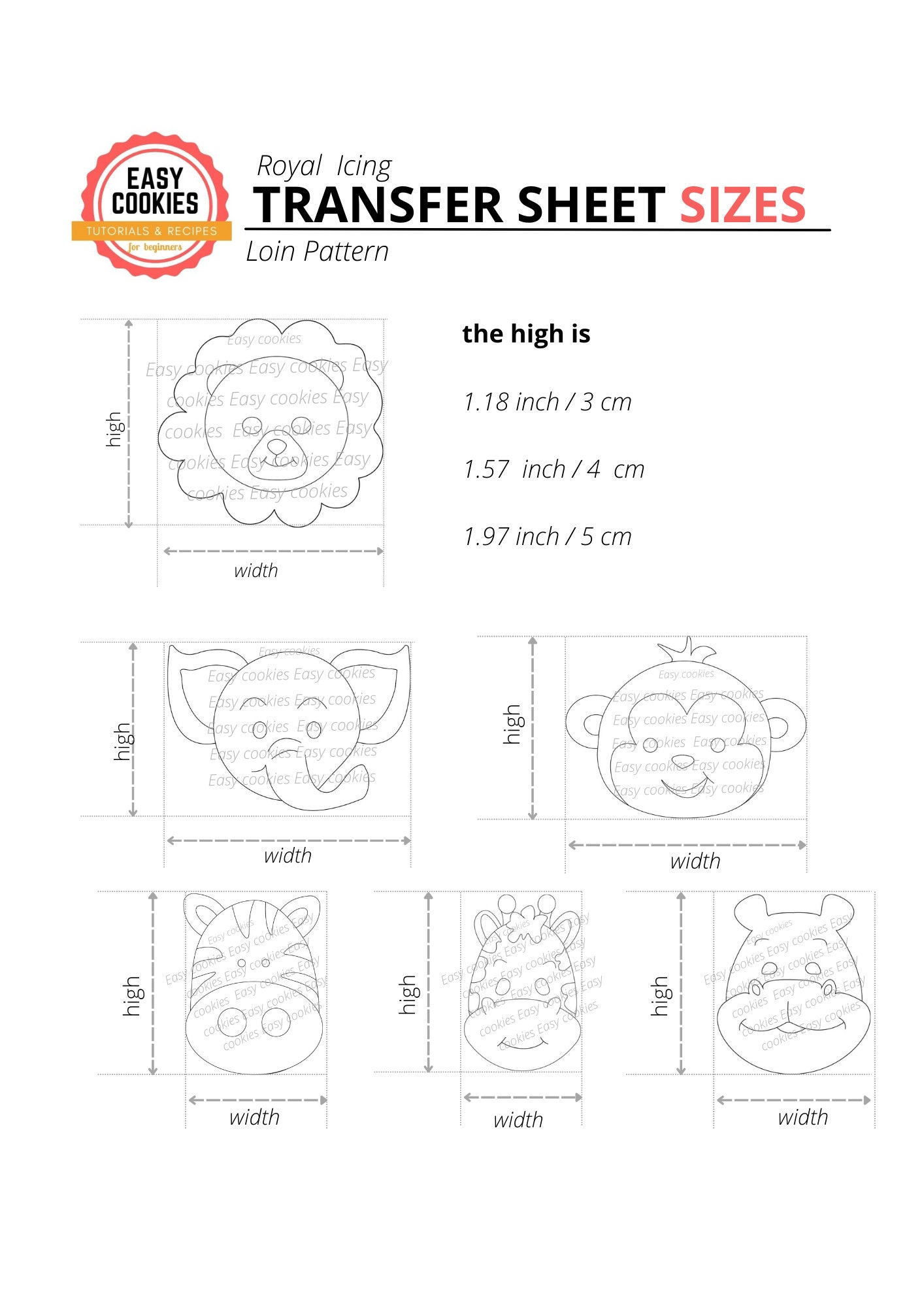Safari Icing Transfer Sheet 6 Animals- 6 Sizes, Lion Zebra Giraffe ...