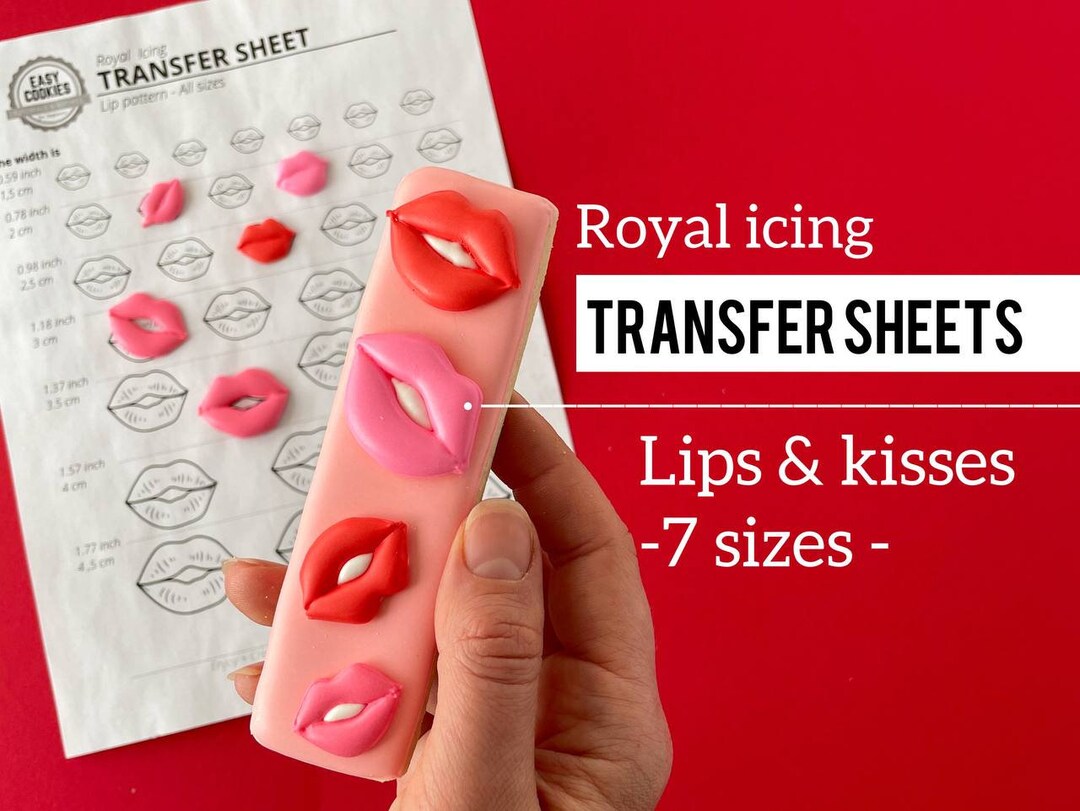 Kiss Icing Transfer Sheet, Lips Royal Icing Template 6 Sizes, Royal ...
