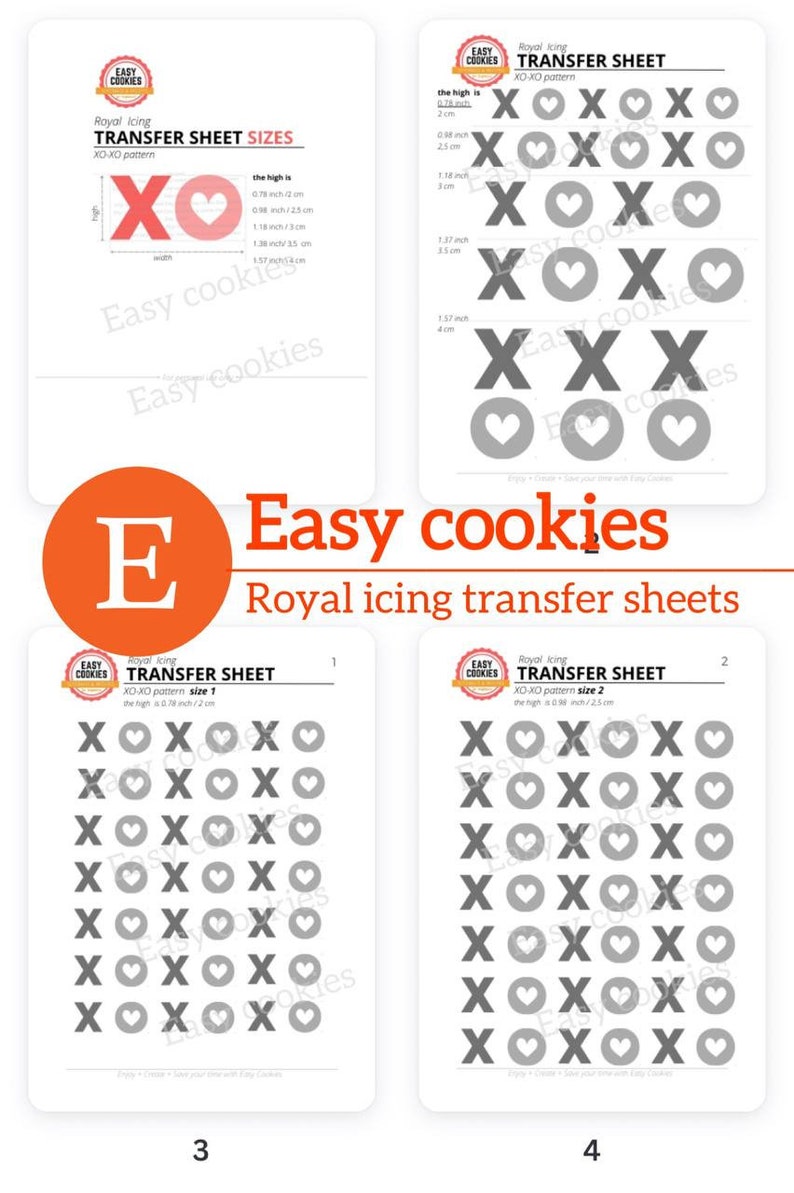 Icing Transfer Sheet 5 Sizes, Valentine's Day Cookie XO XO Royal Icing ...