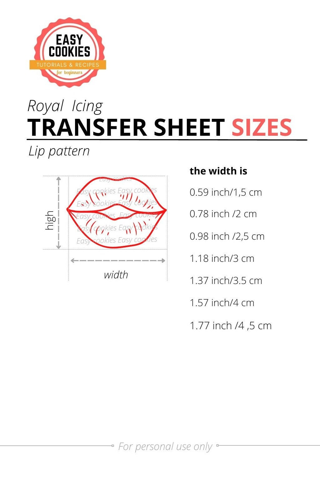 Kiss Icing Transfer Sheet, Lips Royal Icing Template 6 Sizes, Royal ...