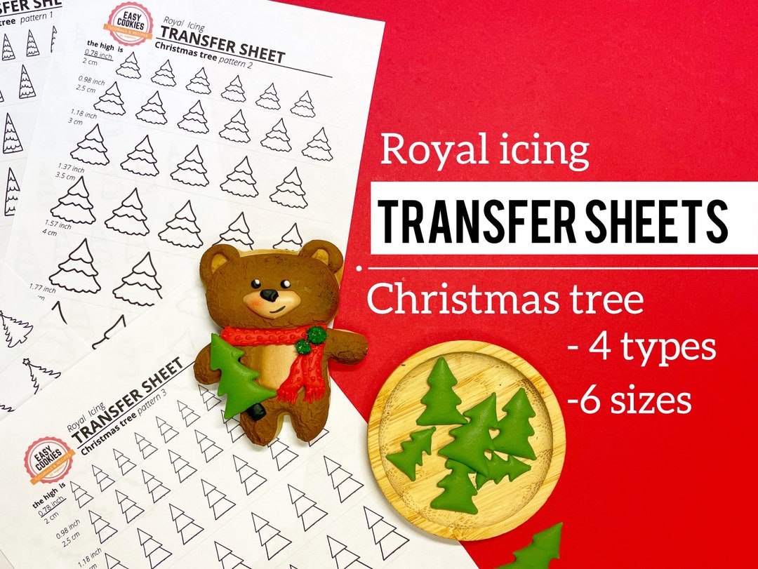 Christmas Tree Icing Transfer Sheet, New Year Royal Icing Template ...