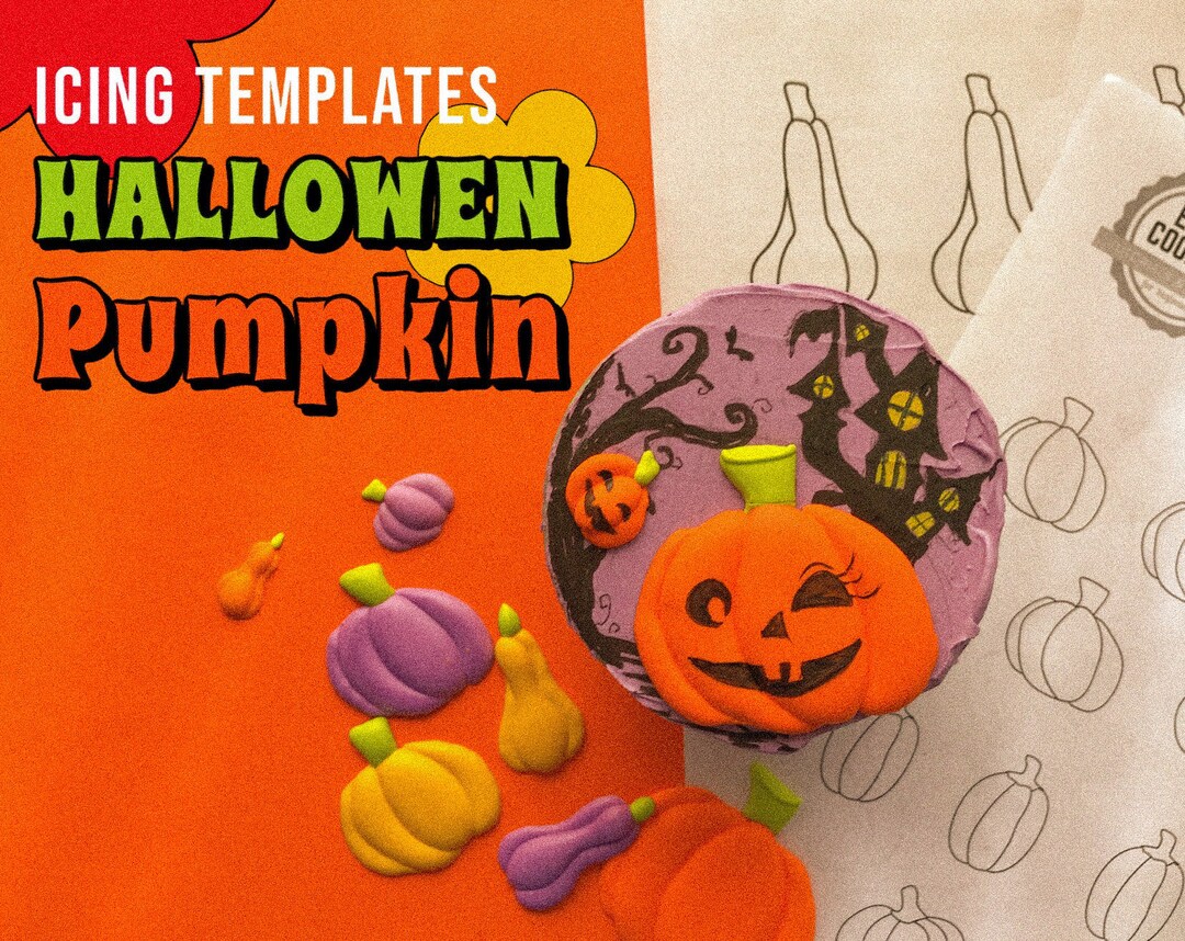 Pumpkin Icing Transfer Sheet 6 Types- Size XL-L, Pumpkin Cookie Stencil ...