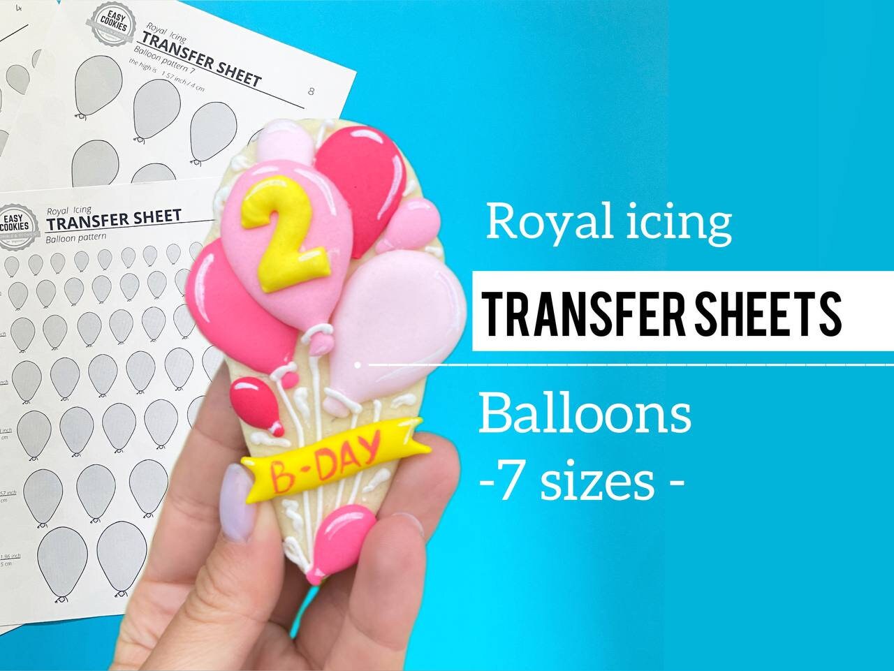 Balloon Icing Transfer Sheet 7 Sizes, Birthday Royal Icing Templates ...