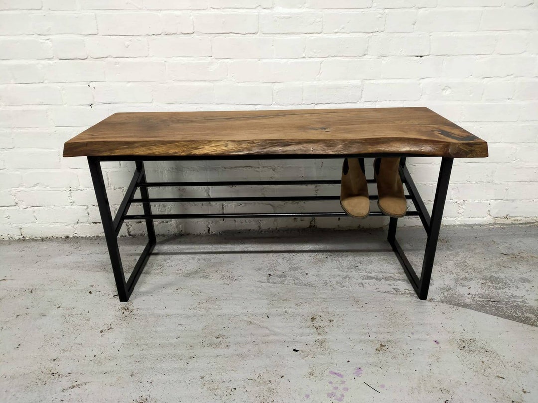 Live Edge Shoe Rack Bench - Etsy
