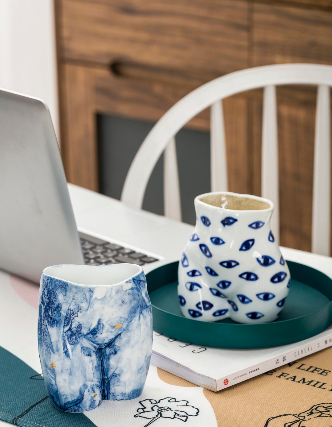Porcelain Woman Body Pencil Holder, Butt Ceramic Flower Vase, Blue and ...
