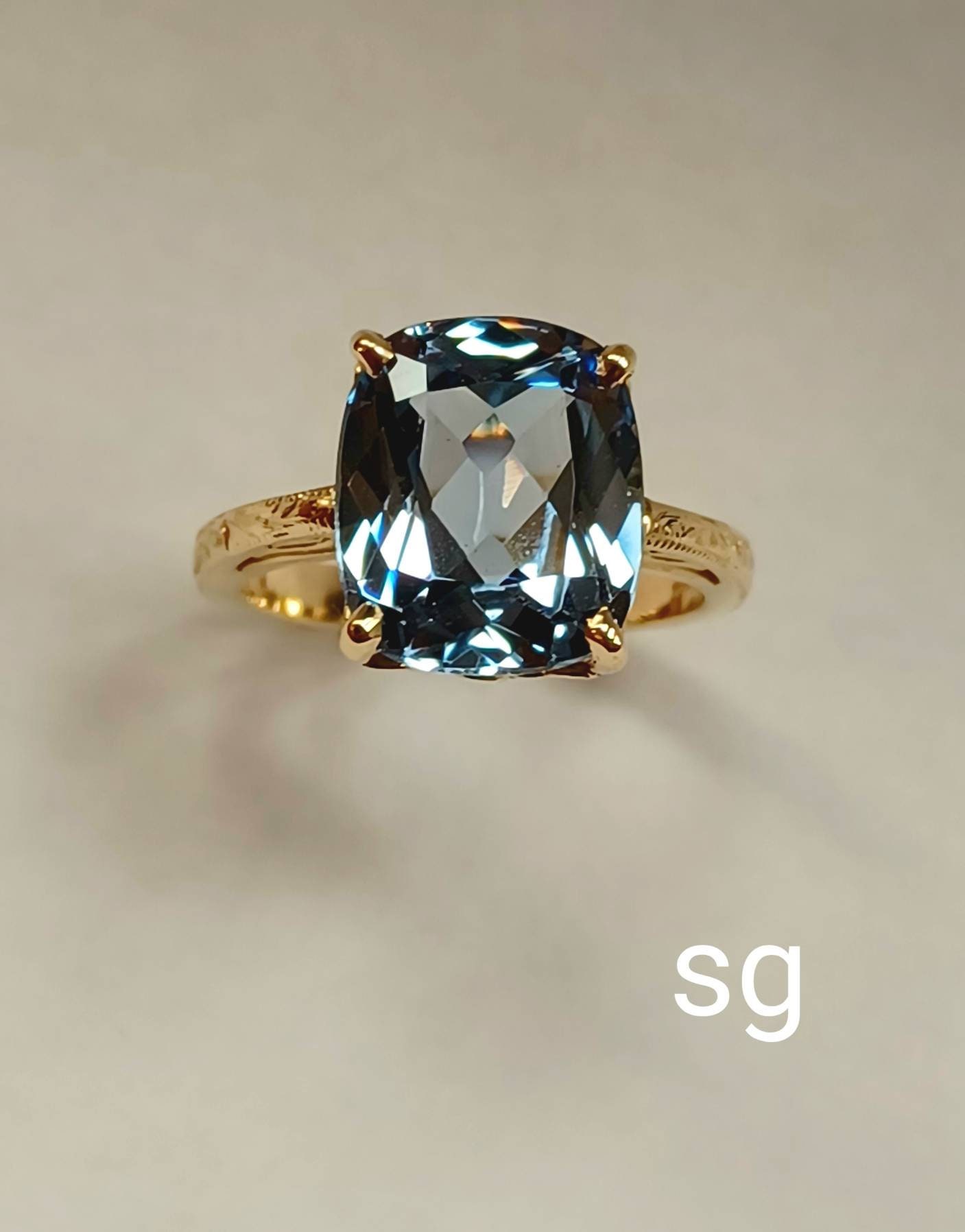 14k Yellow Gold Large Blue Topaz Cushion Cut Filigree - Etsy