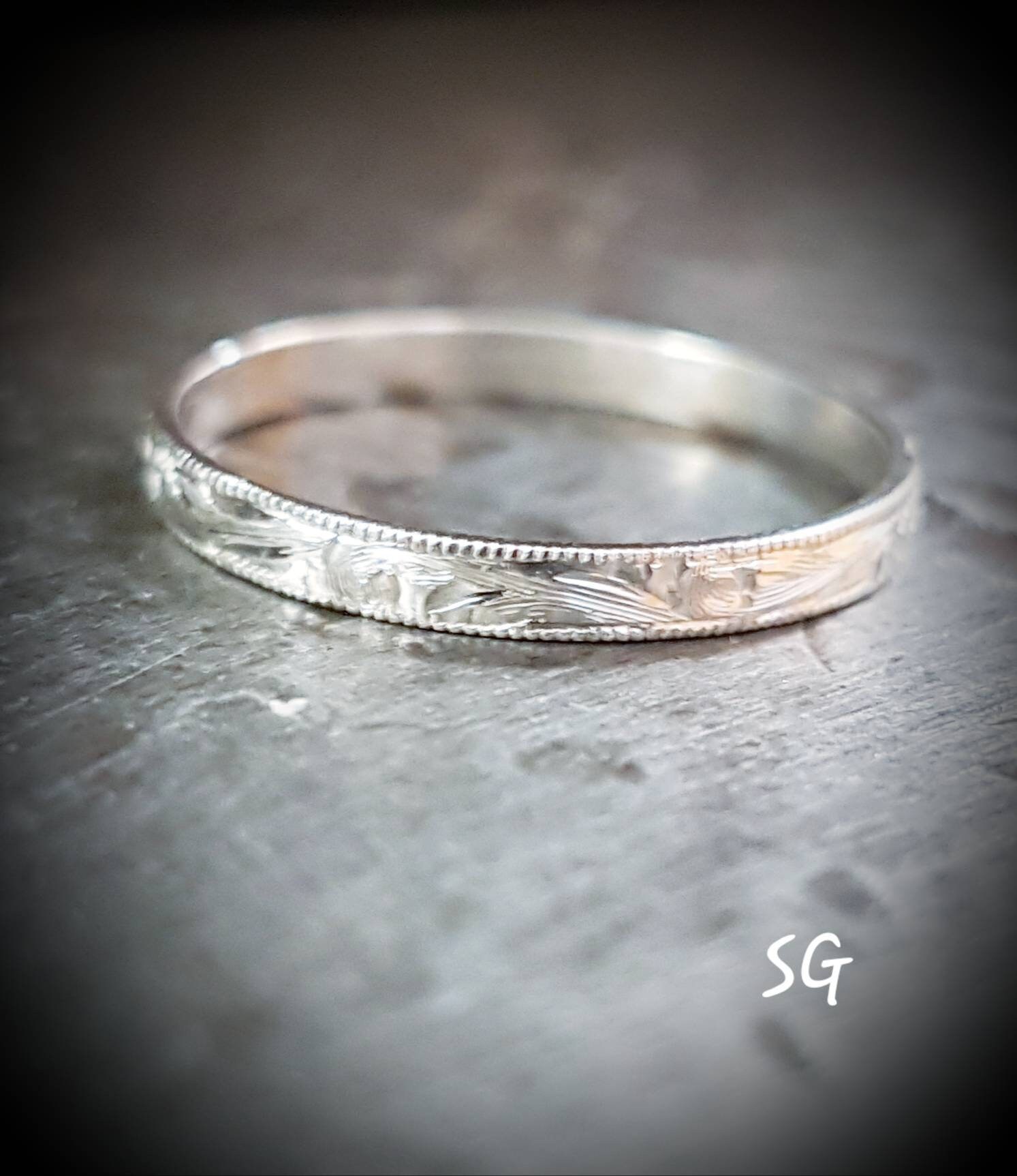 Sterling Silver Solid Hand Engraved Stackable Ring | Etsy