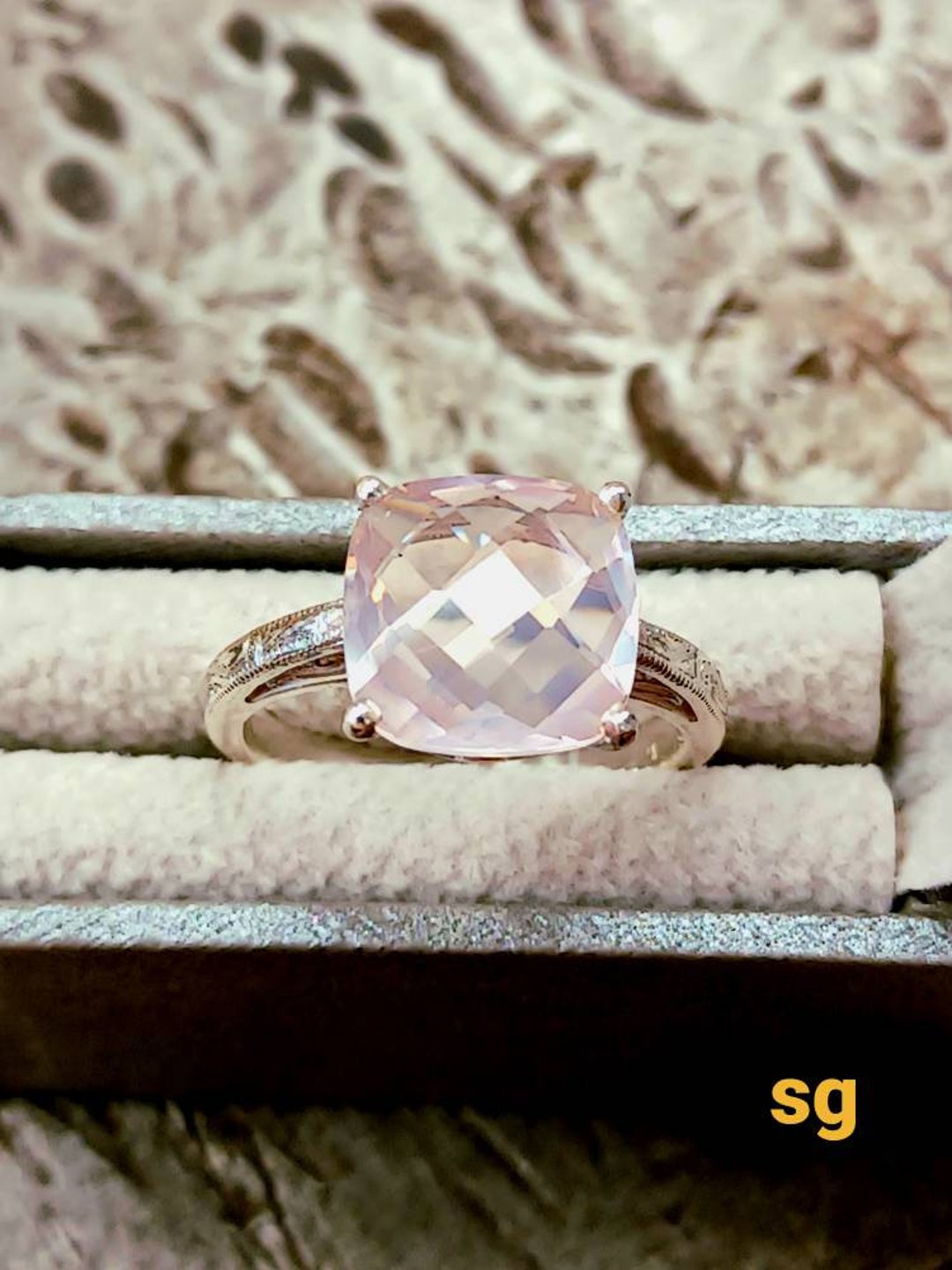 Pink Quartz, Sterling Silver Ring, 9mm X 9mm Cushion Cut Genuine Pink ...