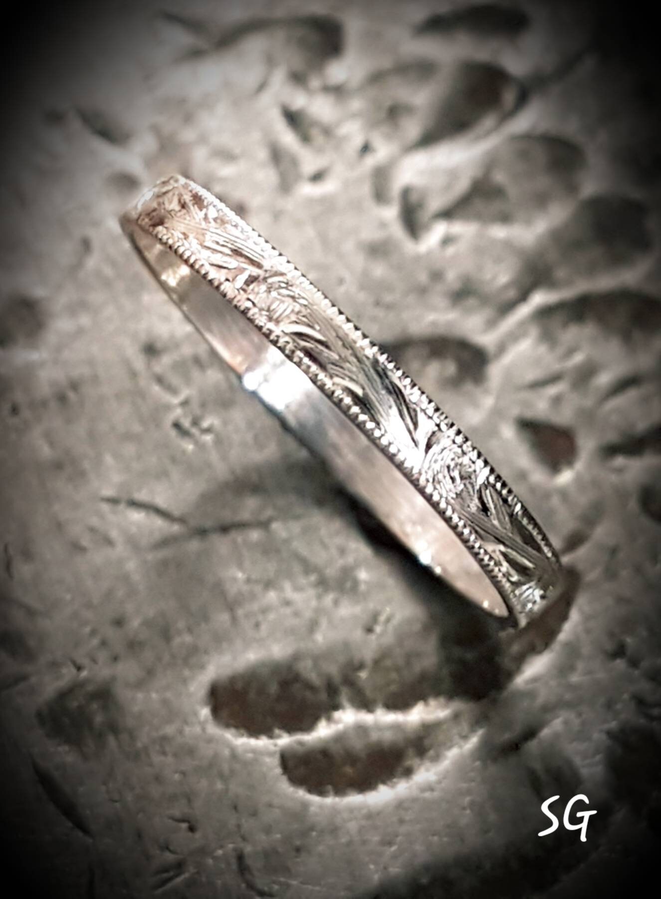 Sterling Silver Solid Hand Engraved Stackable Ring | Etsy