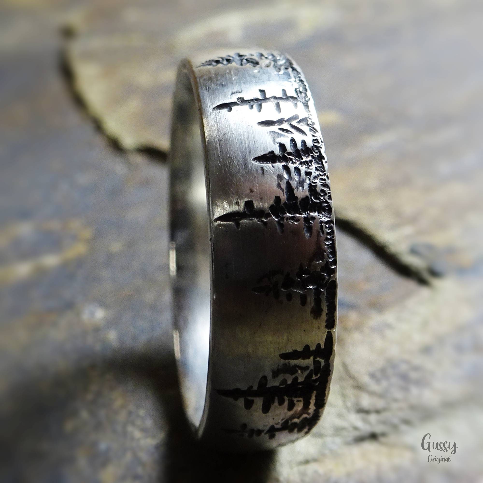 Tree Ring, Mens Wedding Band With Trees Engraved, 6mm Wide Heavy Band ...