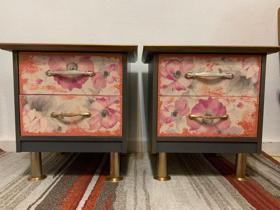 Retro Bedside Tables With Sumptuous Decor and Hand Painting - Etsy
