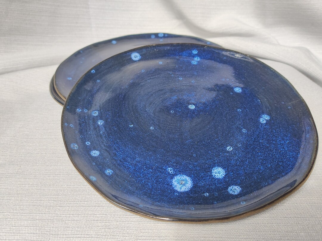 Handmade Ceramic Galaxy Plate: Deep Blue Dessert Plate (18cm) - Etsy