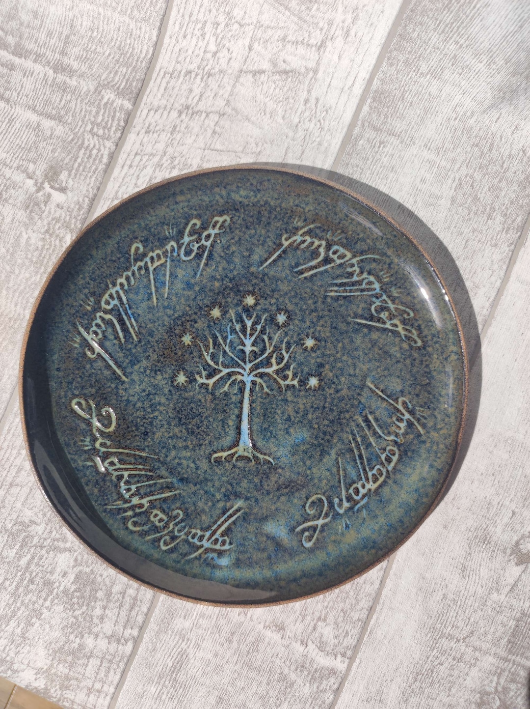 Preorder: Handmade Blue Fantasy Plate, White Tree Encircled by ...
