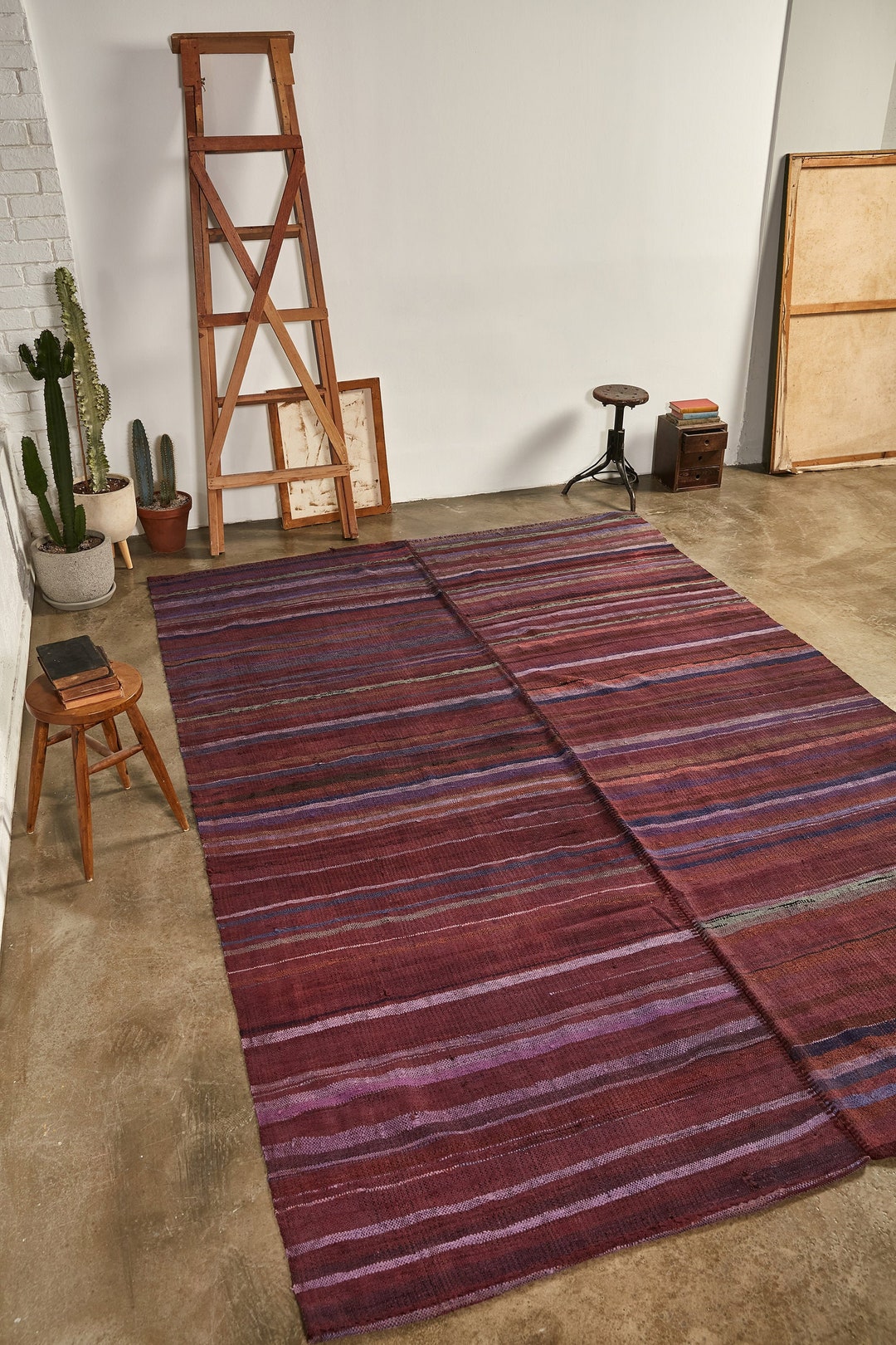 Vintage Anatolian Kilim Rug: Purple Handmade Turkish Chaput Rug (6'11 ...
