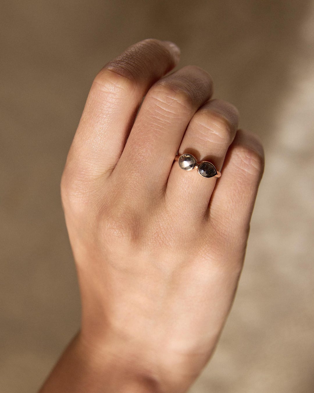 Salt and Pepper Diamond Toi Et Moi Ring | 18K Rose Gold - Etsy
