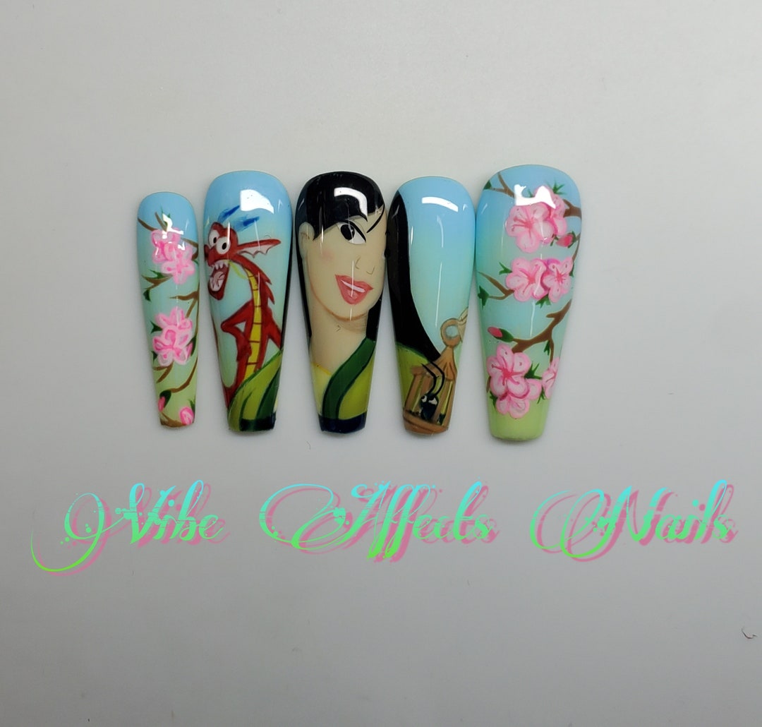 Warrior Bloom • Asian-inspired Press on Nails • Hand-painted Ombre ...
