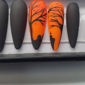 Grave Intentions • Halloween Press-on Nails • Hand-painted Black ...