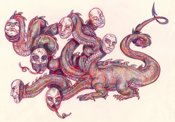 Hydra Original Coloured Pencil Drawing | Etsy