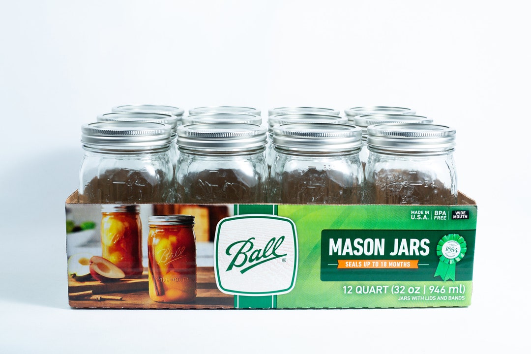 Ball Mason Jars 1 Litre Wide Mouth Set of 12 Grain Spawn Jars Liquid ...