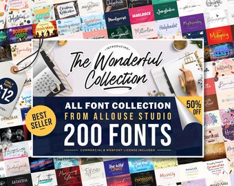 45 MEGA Font Bundle Collection, Cricut, Calligraphy Font, Handwritten ...