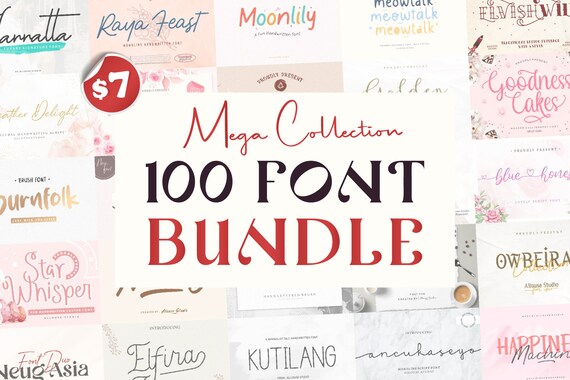 Mega Collection 100 Font Handwritten Font Font Bundle - Etsy