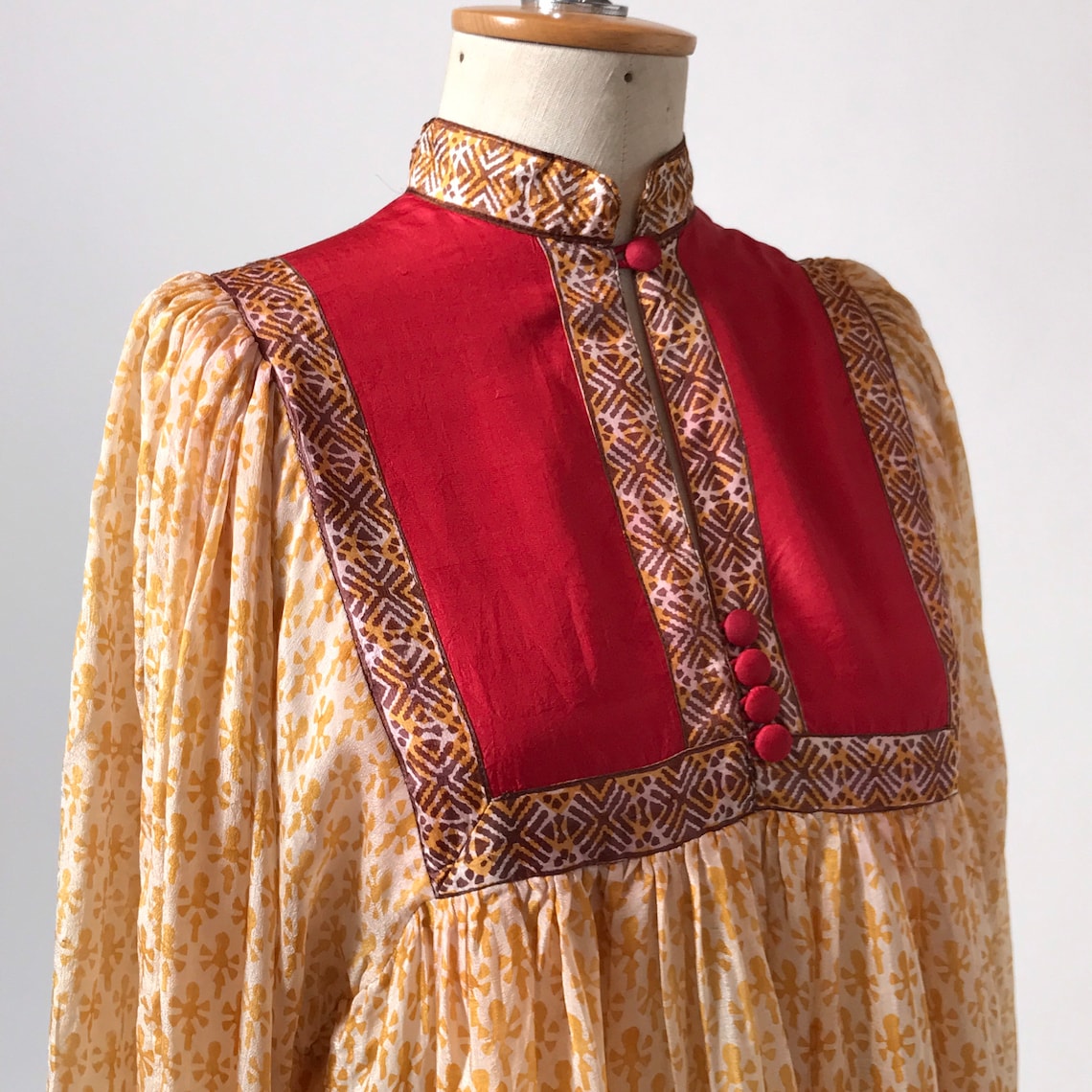 Rare Vintage 1970s PHOOL Silk Dress / 70s Indian Silk Dress Block Print ...