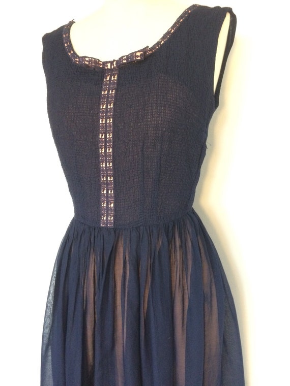 Vintage 1940s / 1950s Sheer Navy Dress - Gem