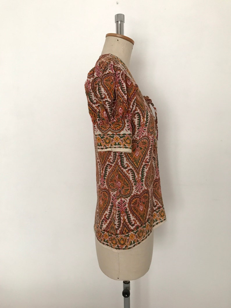 Vintage 1970s Rare Indian Block Print Top / 70s Lace up Blouse Hand ...