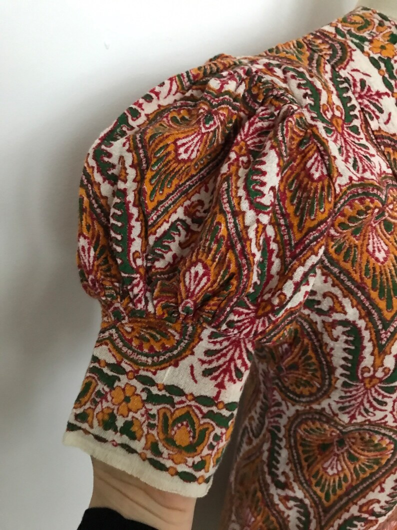 Vintage 1970s Rare Indian Block Print Top / 70s Lace up Blouse Hand ...