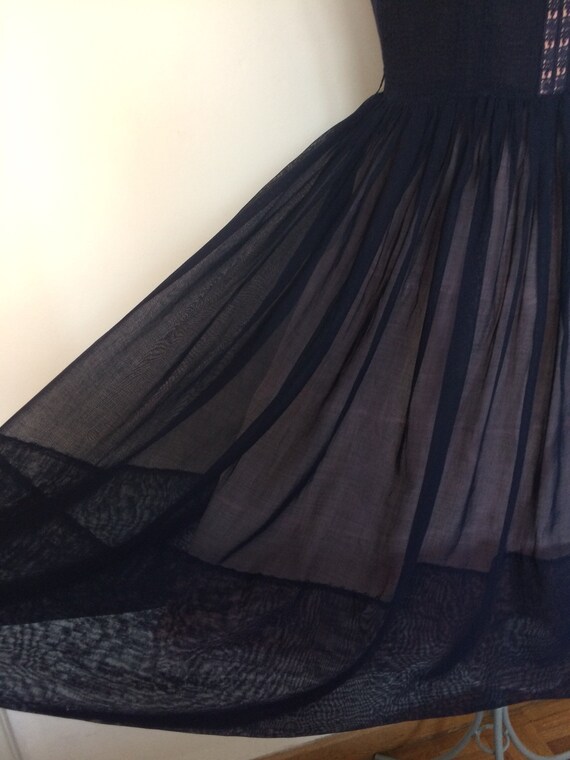 Vintage 1940s / 1950s Sheer Navy Dress - Gem