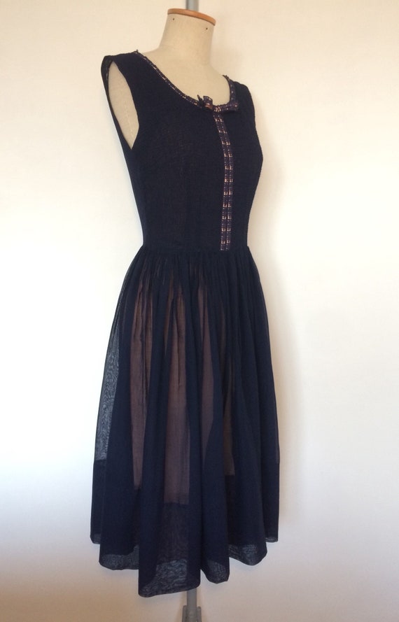 Vintage 1940s / 1950s Sheer Navy Dress - Gem