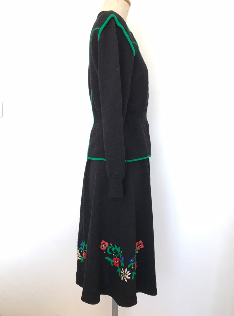 Vintage 1940s 1950s Austrian Embroidered Bavarian Cardigan and Skirt ...