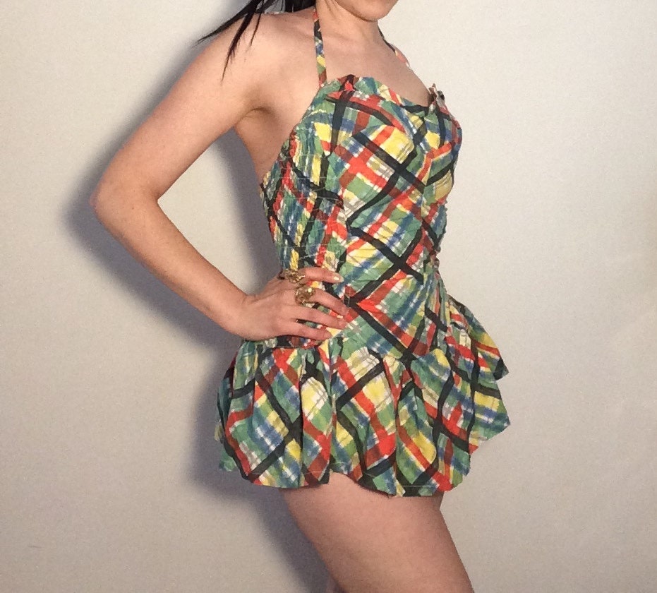 Vintage 1950s Swimsuit / Paint Print / 50s Bathing Suit / - Etsy