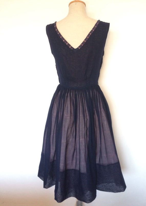 Vintage 1940s / 1950s Sheer Navy Dress - Gem