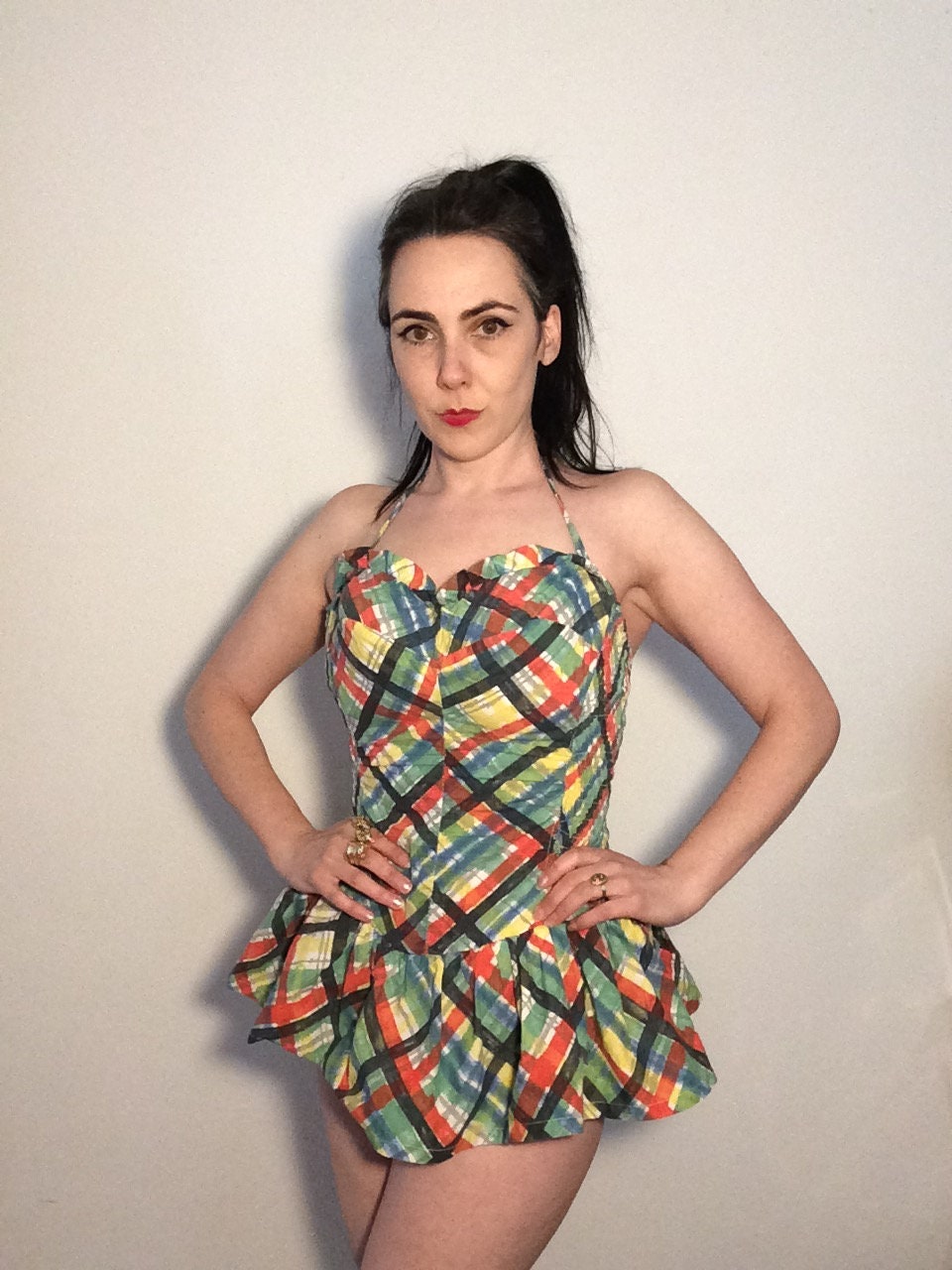 Vintage 1950s Swimsuit / Paint Print / 50s Bathing Suit / - Etsy