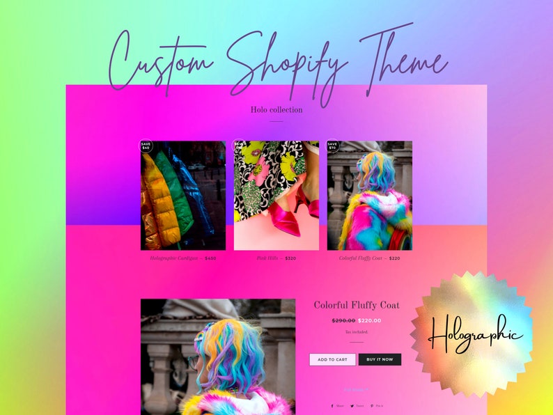 DIY Shopify Gradient Holographic Theme Website Template | Custom ...