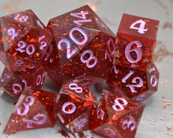 Ruby Red Red Handmade Resin Sharp Edge Dice Set DND 5E, Pathfinder, RPG ...
