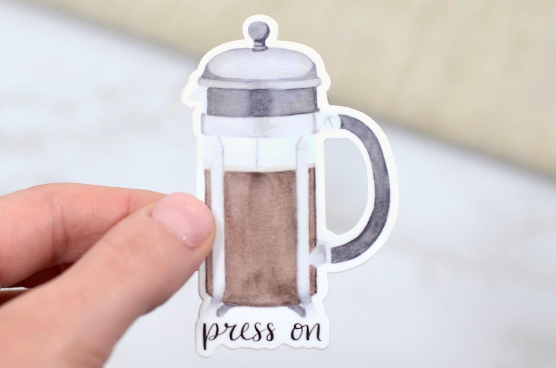 French Press Watercolor Sticker | Press on Sticker | Coffee Sticker | 3 ...