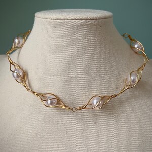 Bulky Gold Twisted Imitation Pearl Choker Necklace, Elegant Royalcore ...